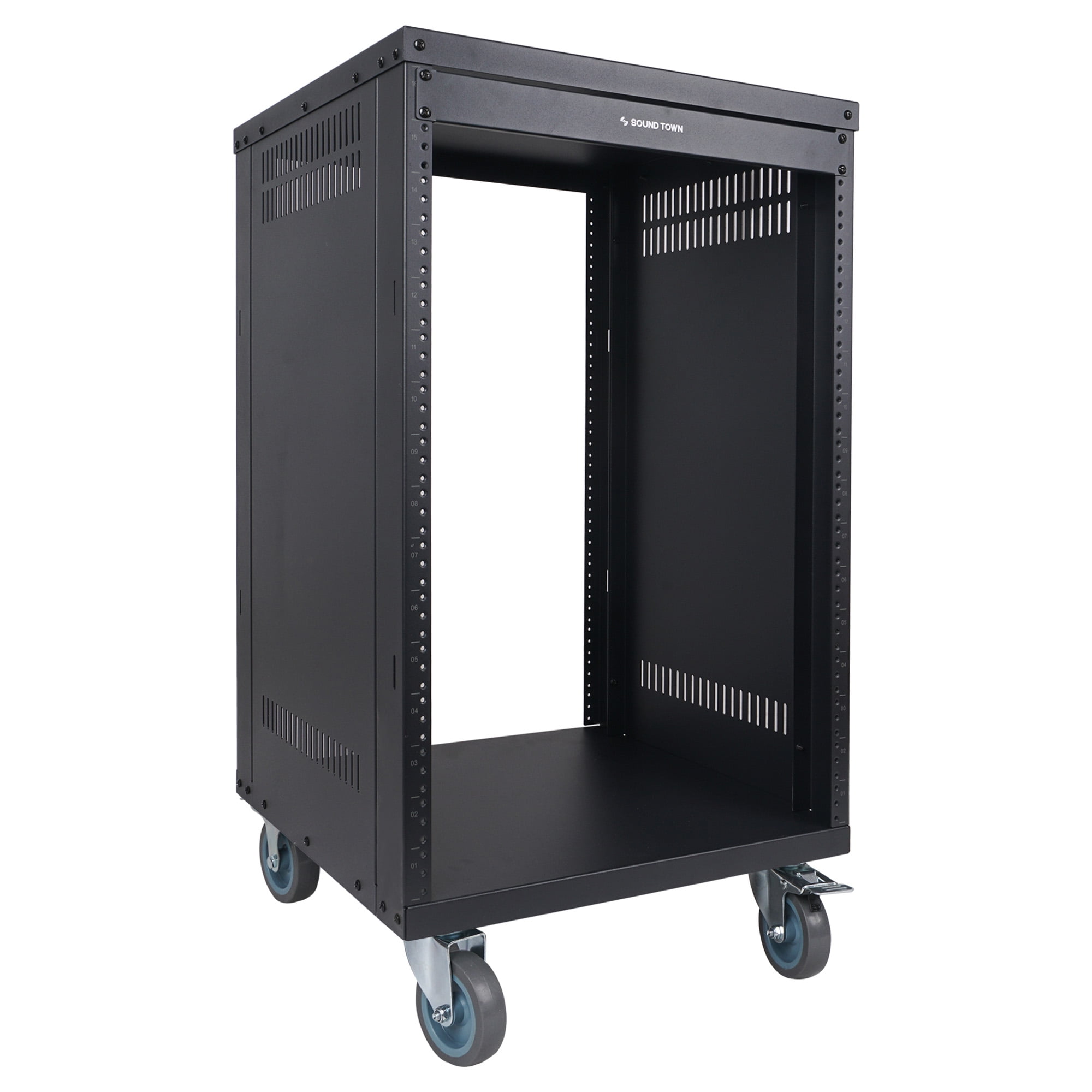 STRK-M16U Sound Town 16U Universal Steel Rack, w/ 3" Locking Casters ...