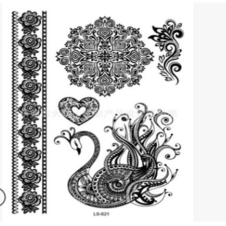 Margot Sexy Black Lace Temporary Tattoo Stickers Waterproof Body Art ...