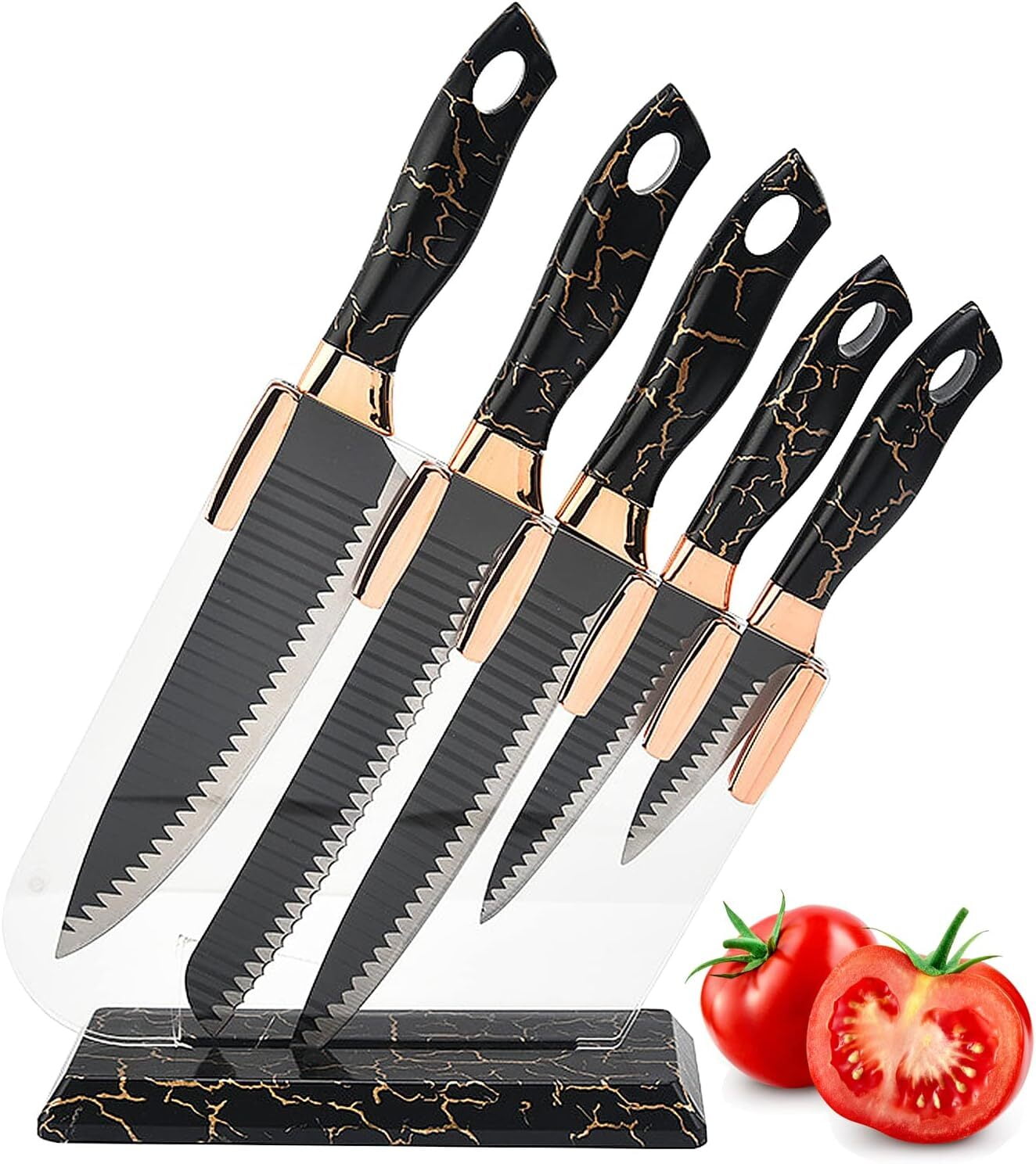 Knife Set for Kitchen, 6-Pieces Black Ultra Sharp Chef Knife Set with ...