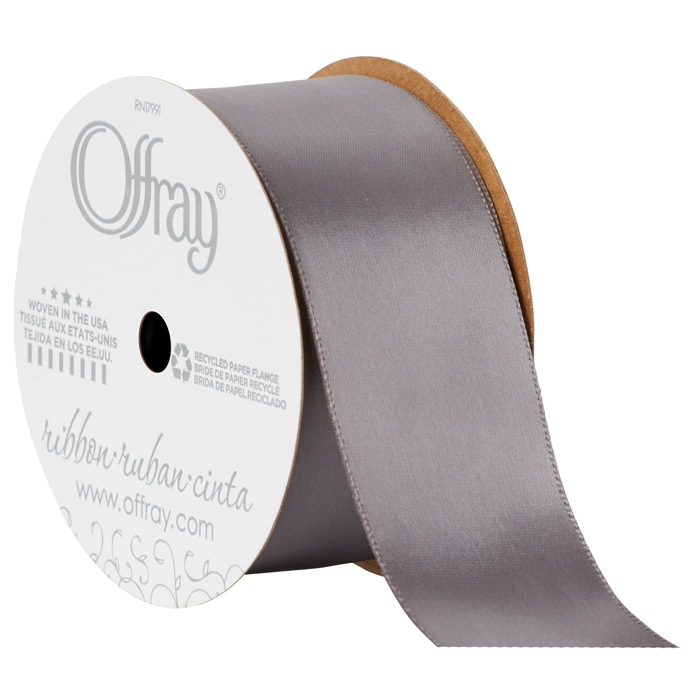 Offray Ribbon, Pewter Grey 1 1/2 inch Single Face Satin Polyester ...