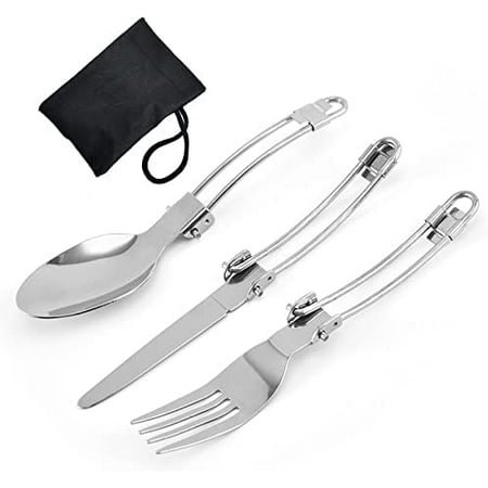 Folding Spoon Fork Knife Set Stainless Steel Portable Folding Cutlery ...