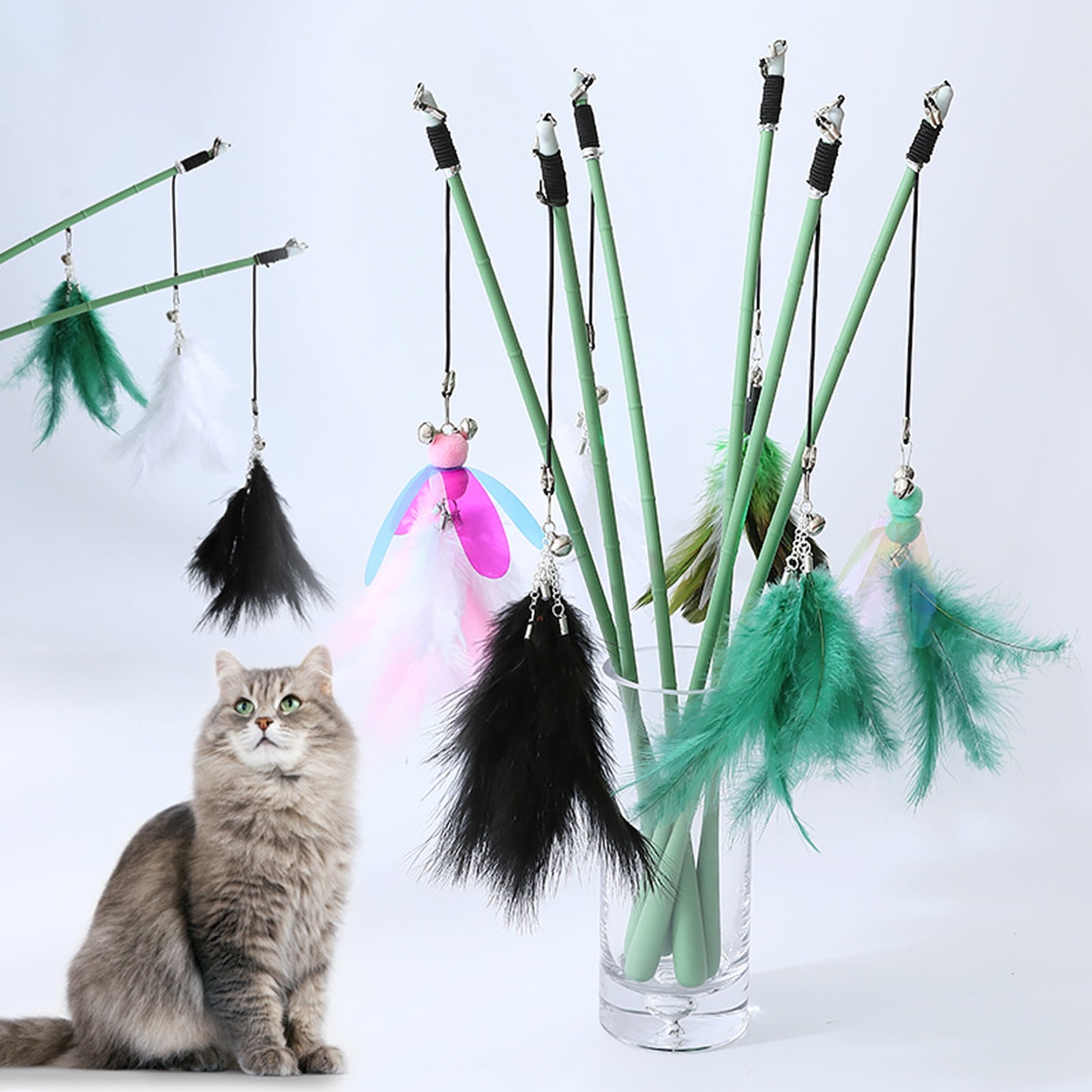 Kripyery Cat Teaser Toy Interactive Cat Feather Toy with Bell Creative ...
