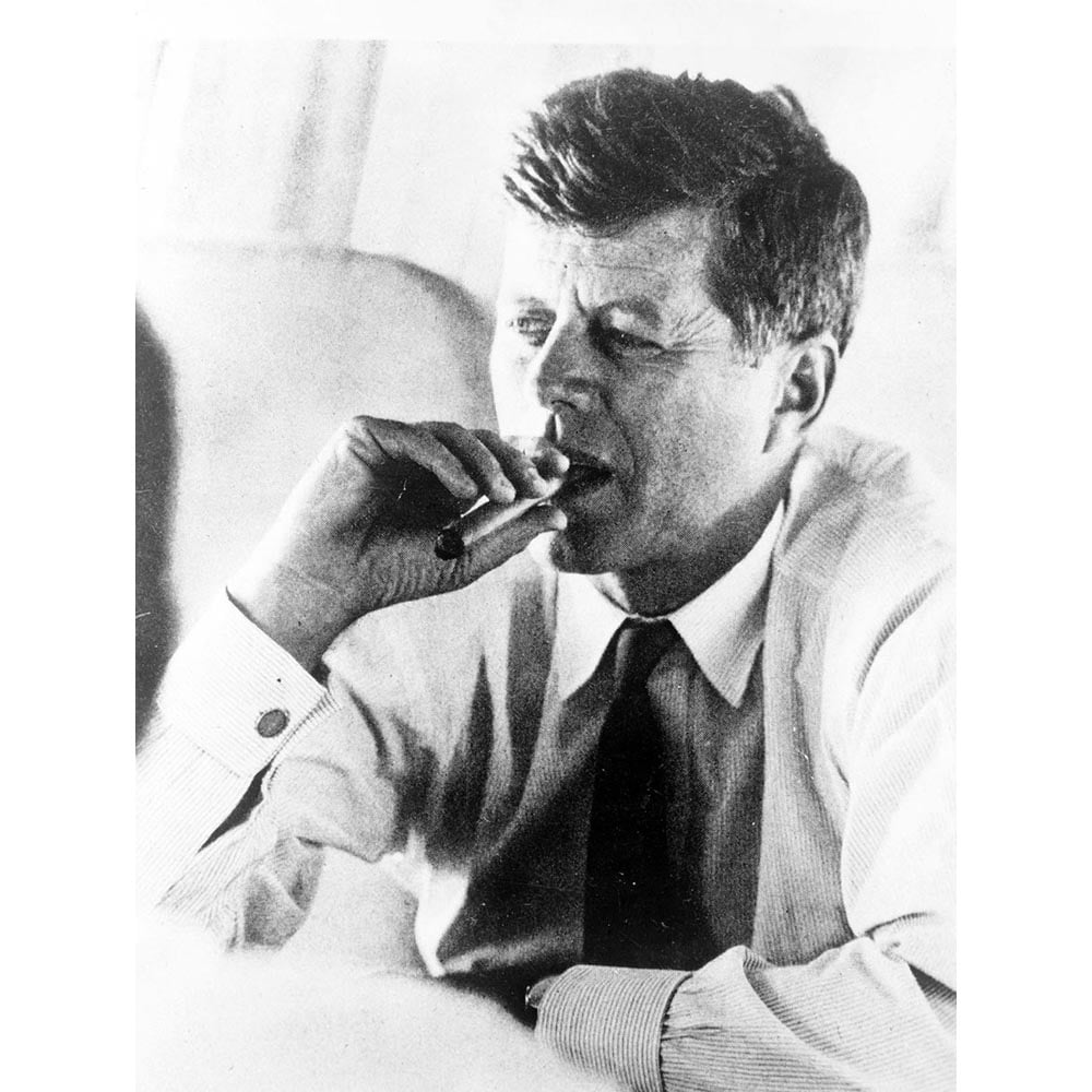 President John Kennedy Smoking Cigar JFK Vintage Black and White ...