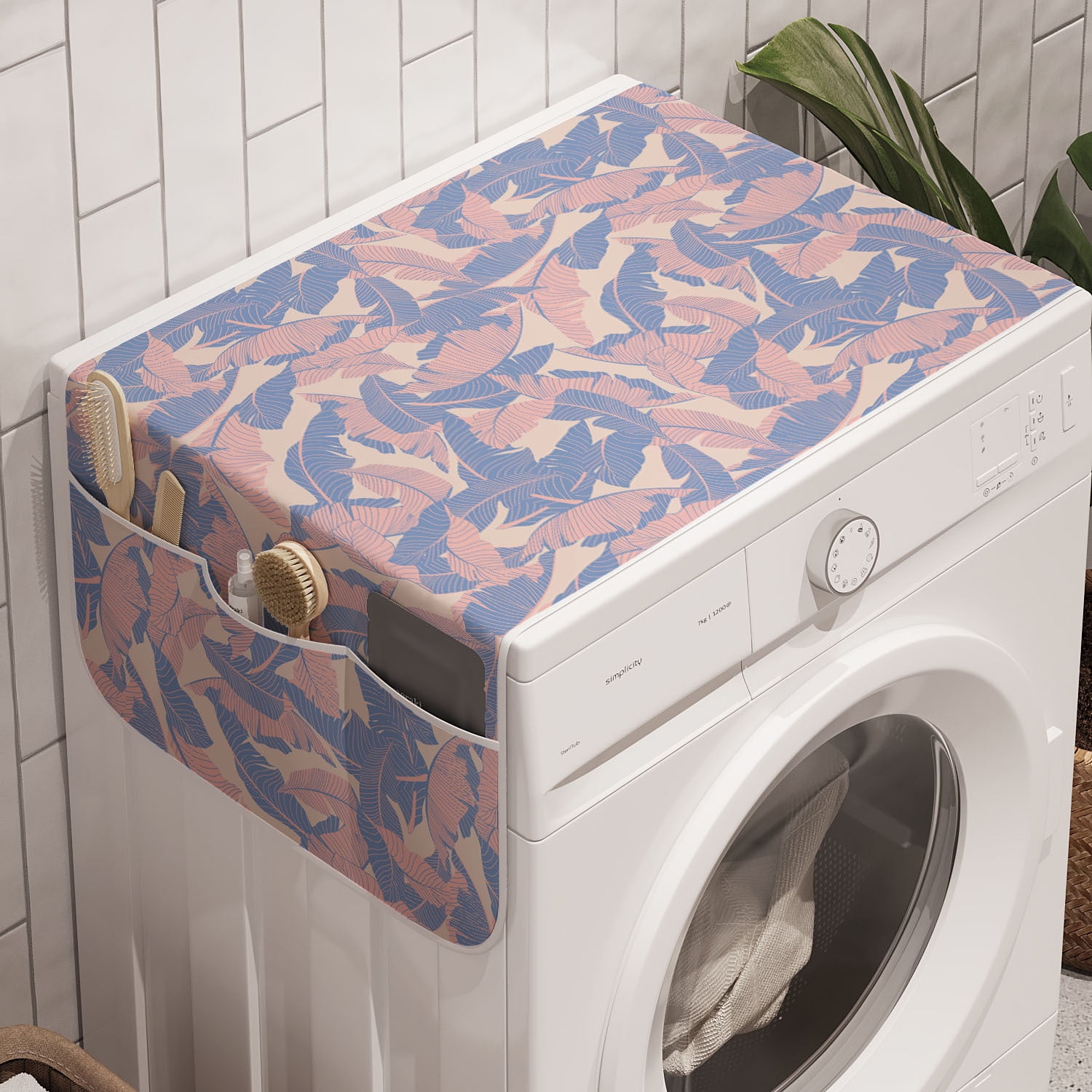 Tropical Washing Machine Organizer, Date Palm Leaves Soft Pastel Tones ...