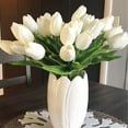 Tripumer 20 White Artificial Tulips, Real Touch Silk Flowers for ...