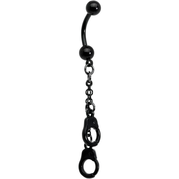 Body Candy 14G 316L Black PVD Steel Navel Ring Piercing Handcuff Reversible Dangle Belly Button ...