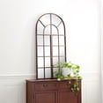 DecMode 24" x 48" Brown Window Pane Inspired Wall Mirror with Arched ...