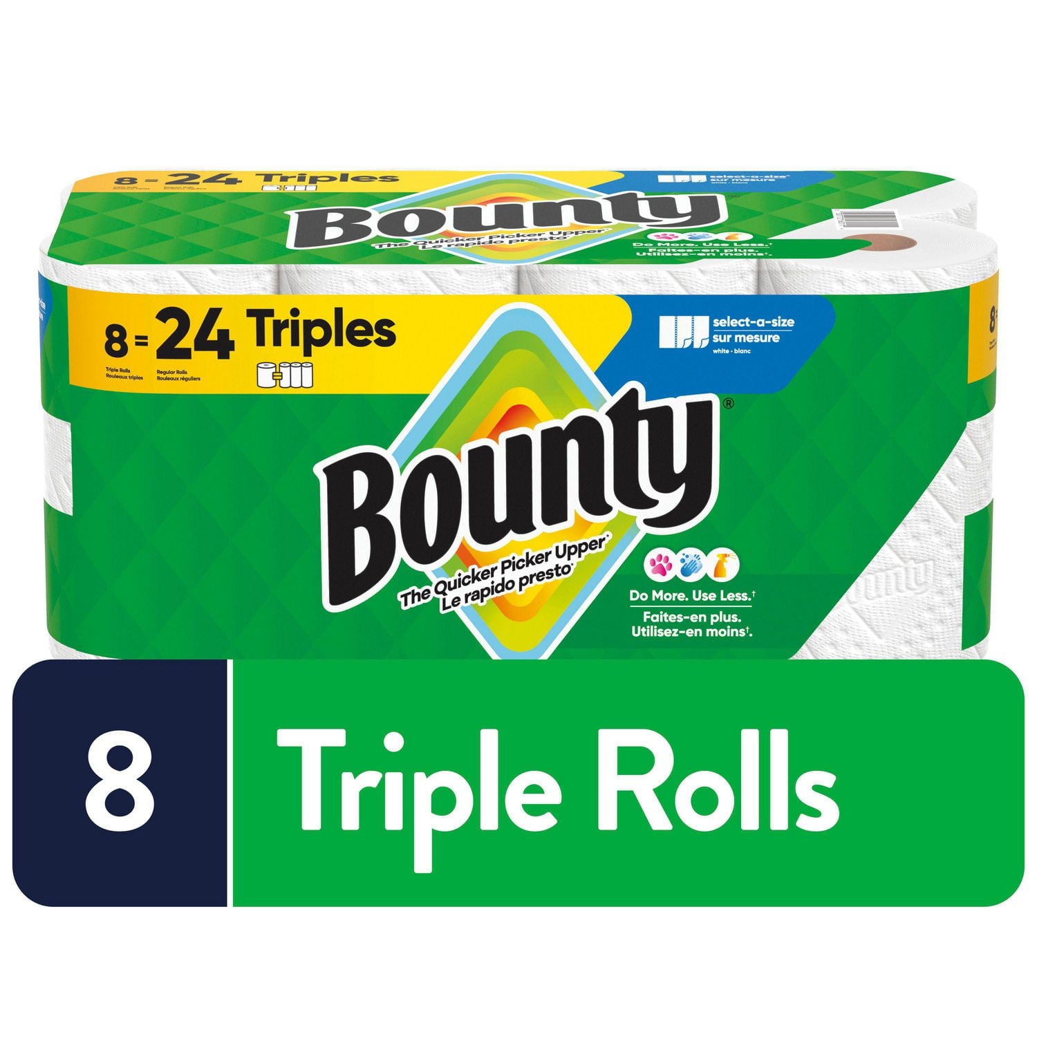 Bounty Paper Towels Select-A-Size White, 8 Triple Rolls Per Roll ...