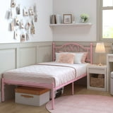Garmic Twin Size Bed Frame, Pink Metal Platform with Vintage Love Heart ...