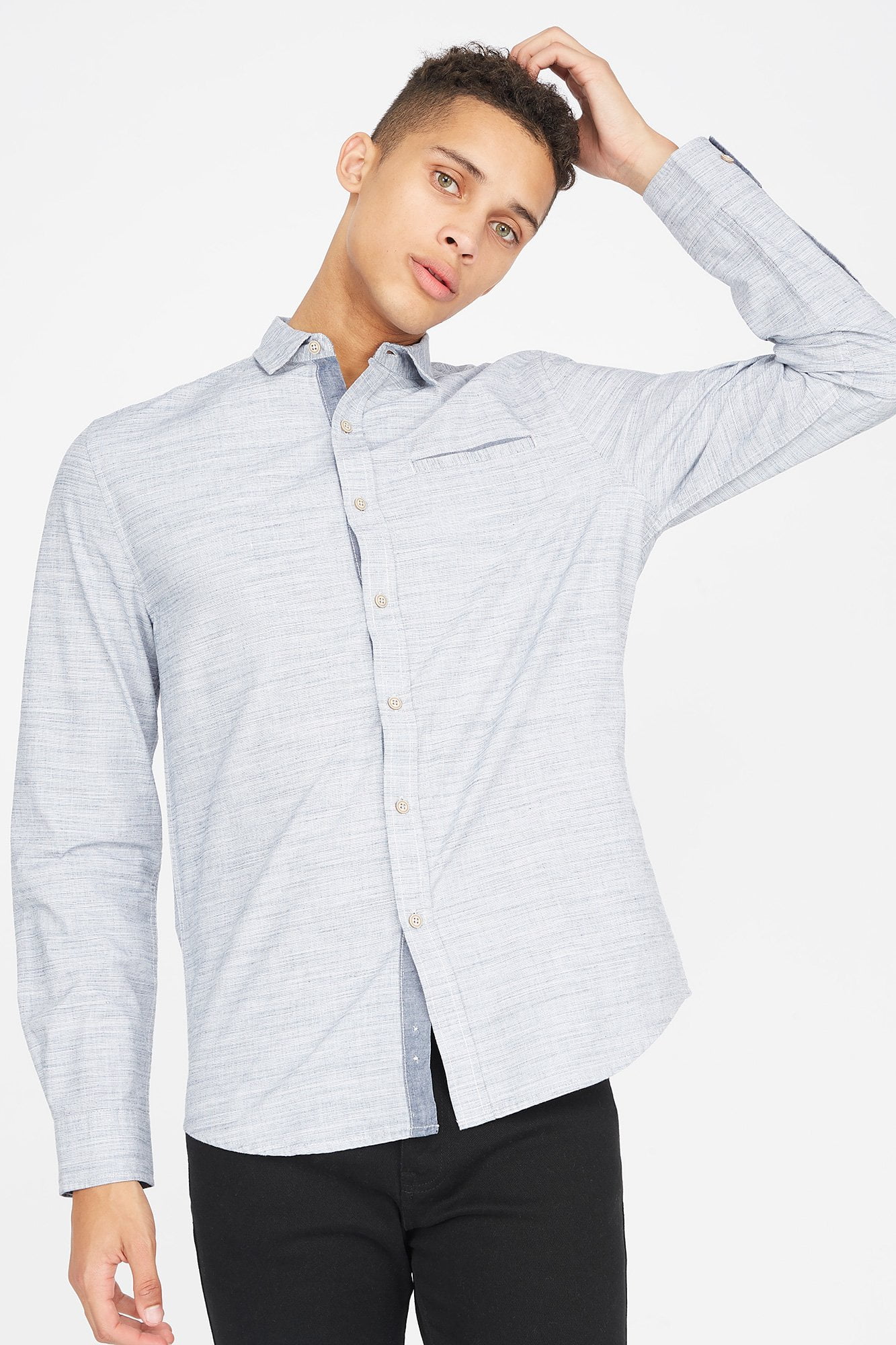 Urban Planet Men's Textured Button-Up Long Sleeve Top | Walmart Canada