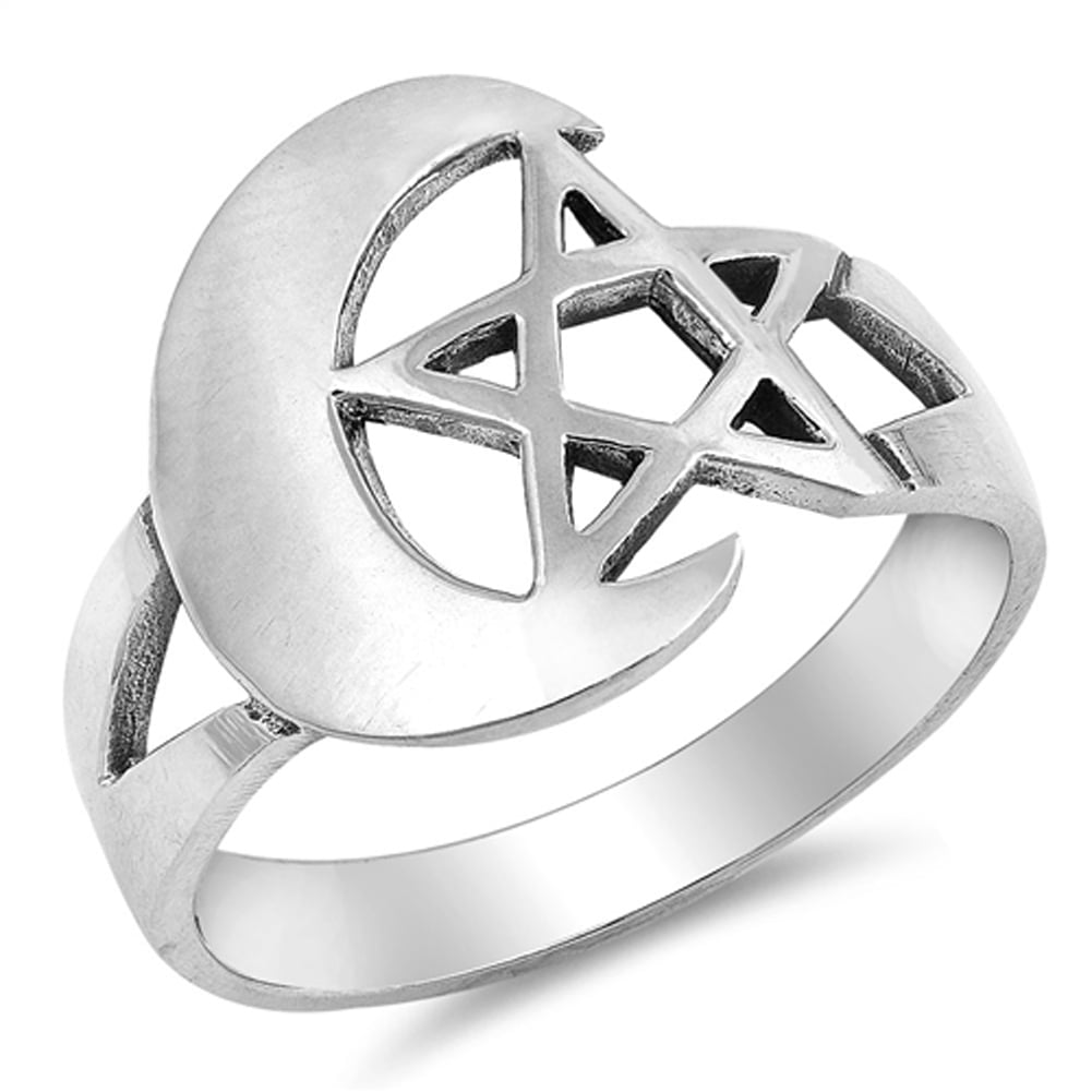 Oxidized Star Moon Filigree Cutout Ring .925 Sterling Silver Band ...