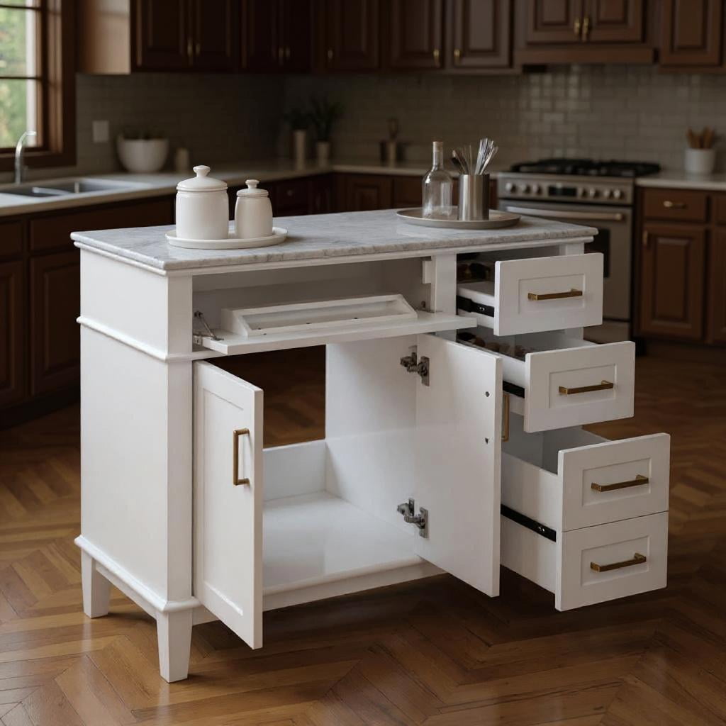 Homy Casa 30 In Ivory White Modern Kitchen Sideboard With Soft-Close Drawers