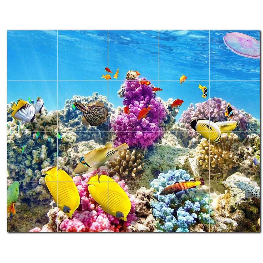 Coral Fish Underwater Ceramic Tile Mural Kitchen Backsplash Bathroom ...