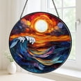 Beach Sunset Stained Glass Suncatcher with Ocean Waves, Colorful Window ...