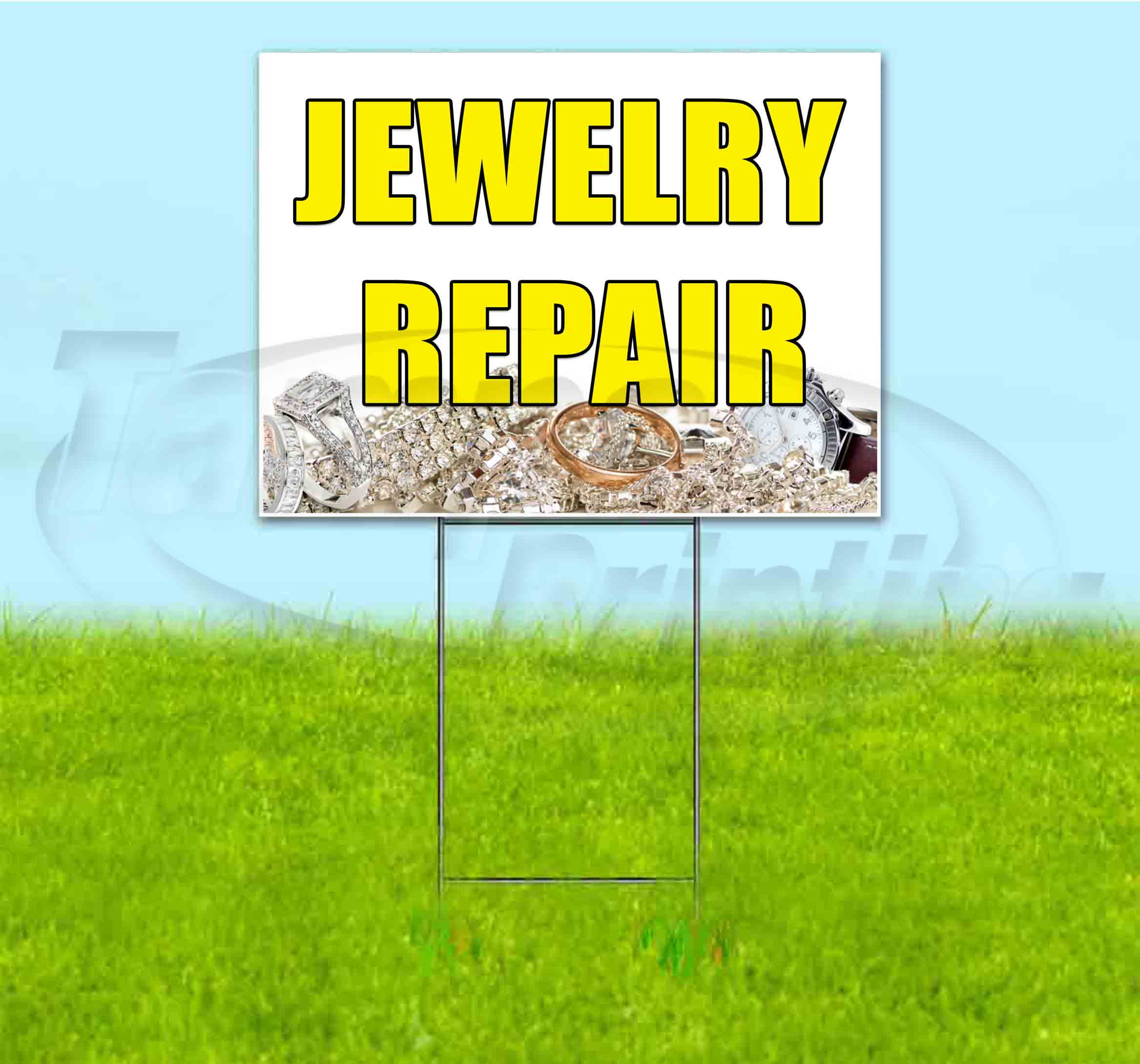 Jewelry Repair (18" x 24") Yard Sign, Includes Metal Step Stake ...