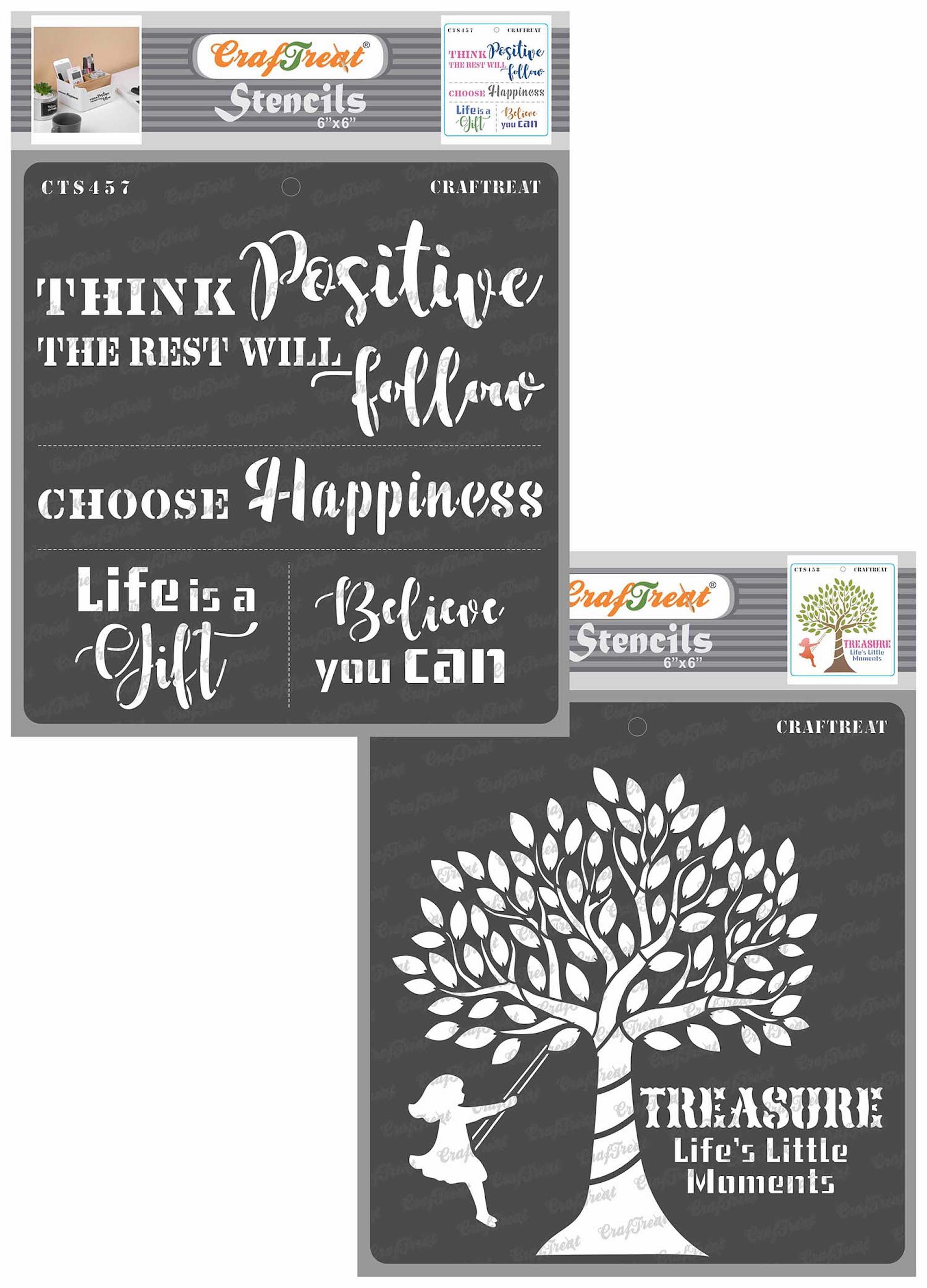 CrafTreat Think Positive and Life's Little Moments Stencil for Painting ...