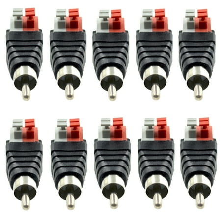 10 pcs Speaker Wire Cable to Audio Male RCA Connector Adapter Jack Plug ...