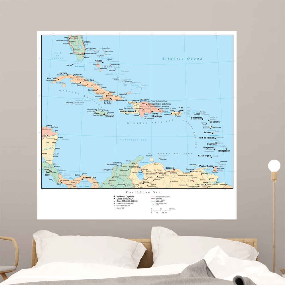 Map Caribbean America Wall Mural Decal Sticker, Wallmonkeys Peel ...