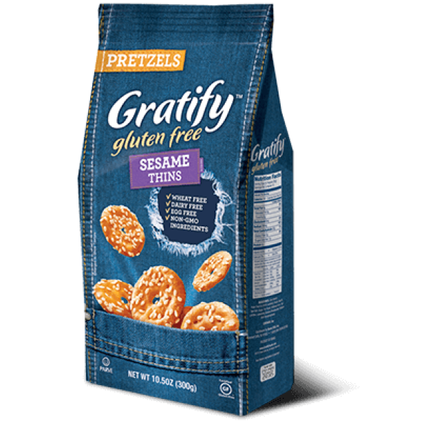 Gratify Gluten Free Sesame Pretzel Thins 105 Oz