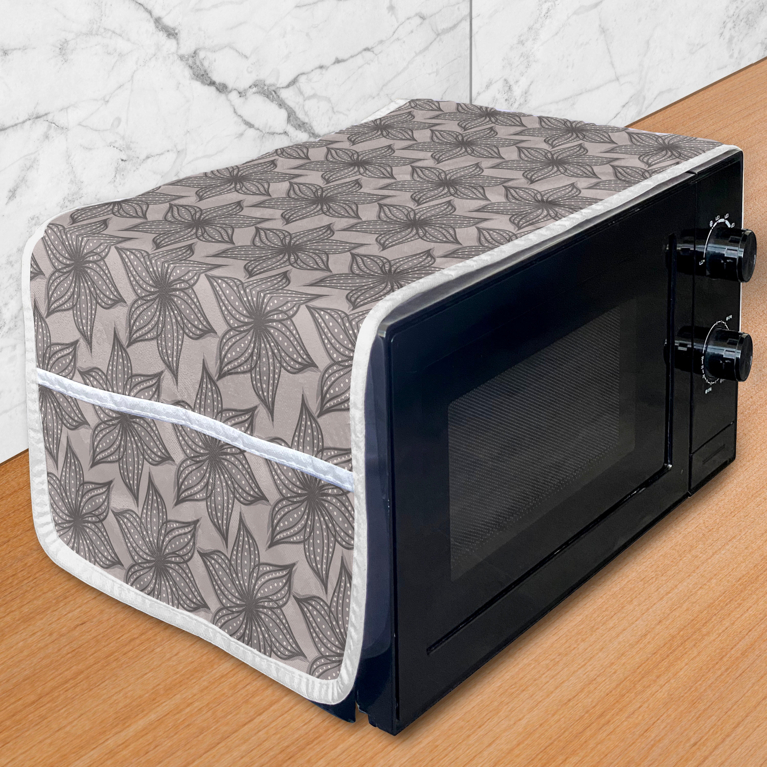 Floral Microwave Oven Cover, Modest Tones Minimalistic Style Pointy ...
