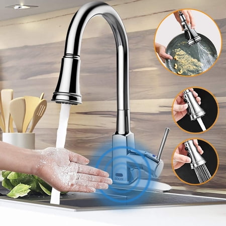 Touchless Kitchen Faucet, Motion Sensor Single Handle Automatic Kitchen ...