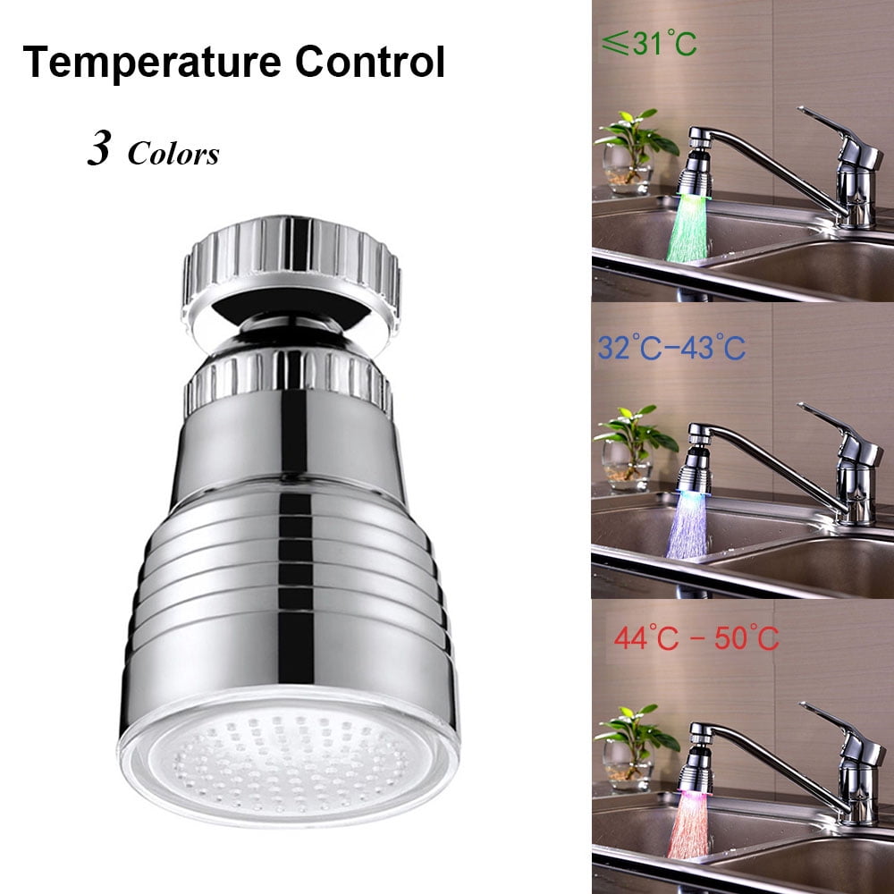 360° Rotation Automatically RGB Shower Kitchen Water Tap Glow LED ...