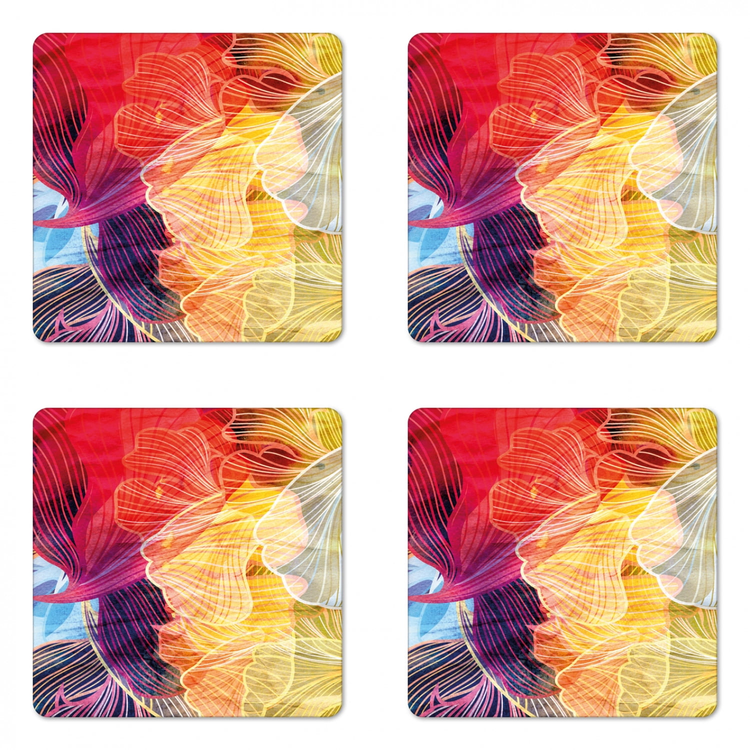 Retro Coaster Set of 4, Abstract Watercolor Artwork Elements Natural ...