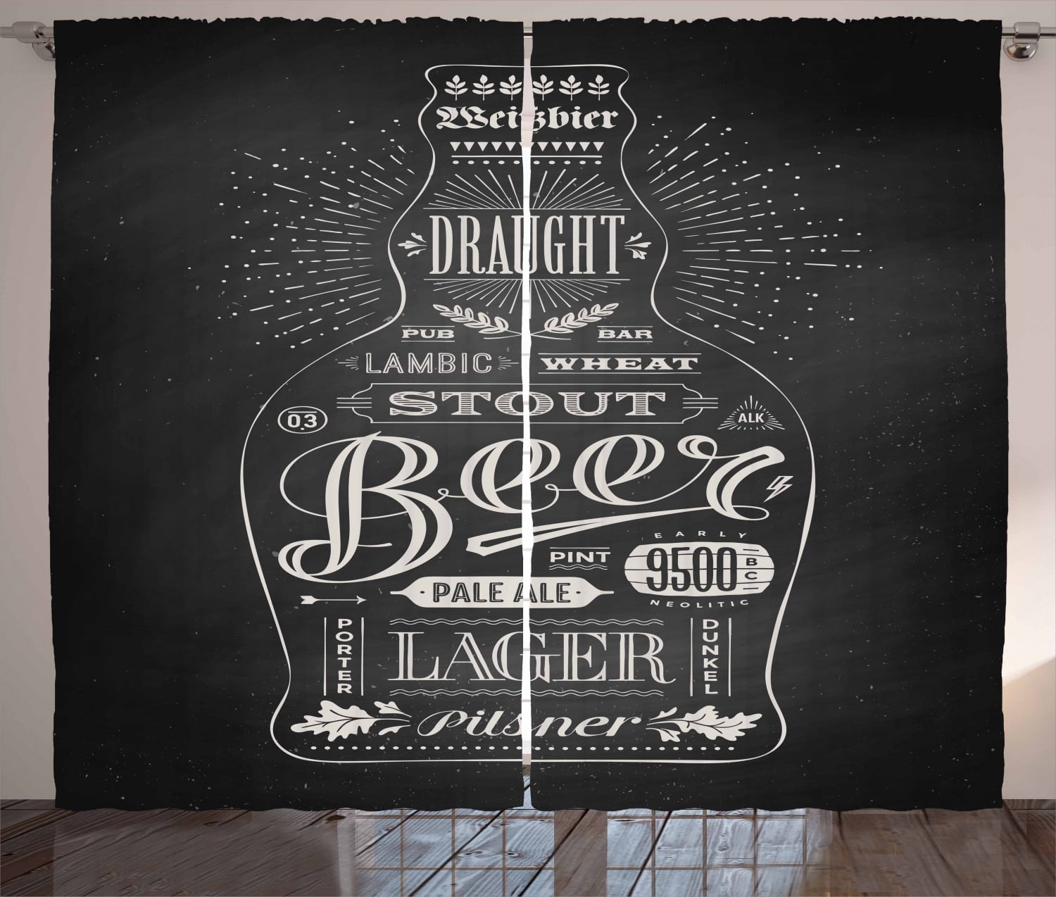 Alcohol Curtains 2 Panels Set, Bottle of Beer with Hand-Drawn Lettering ...