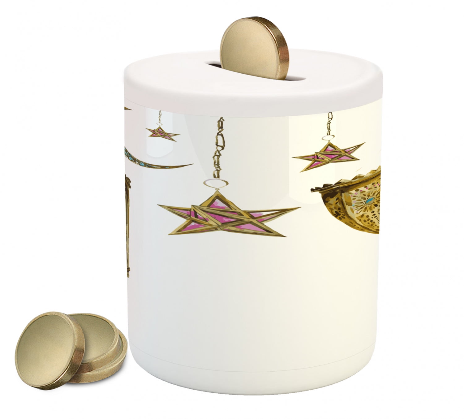 Lantern Piggy Bank, Traditional Hand Drawn Style Watercolor Crescent ...