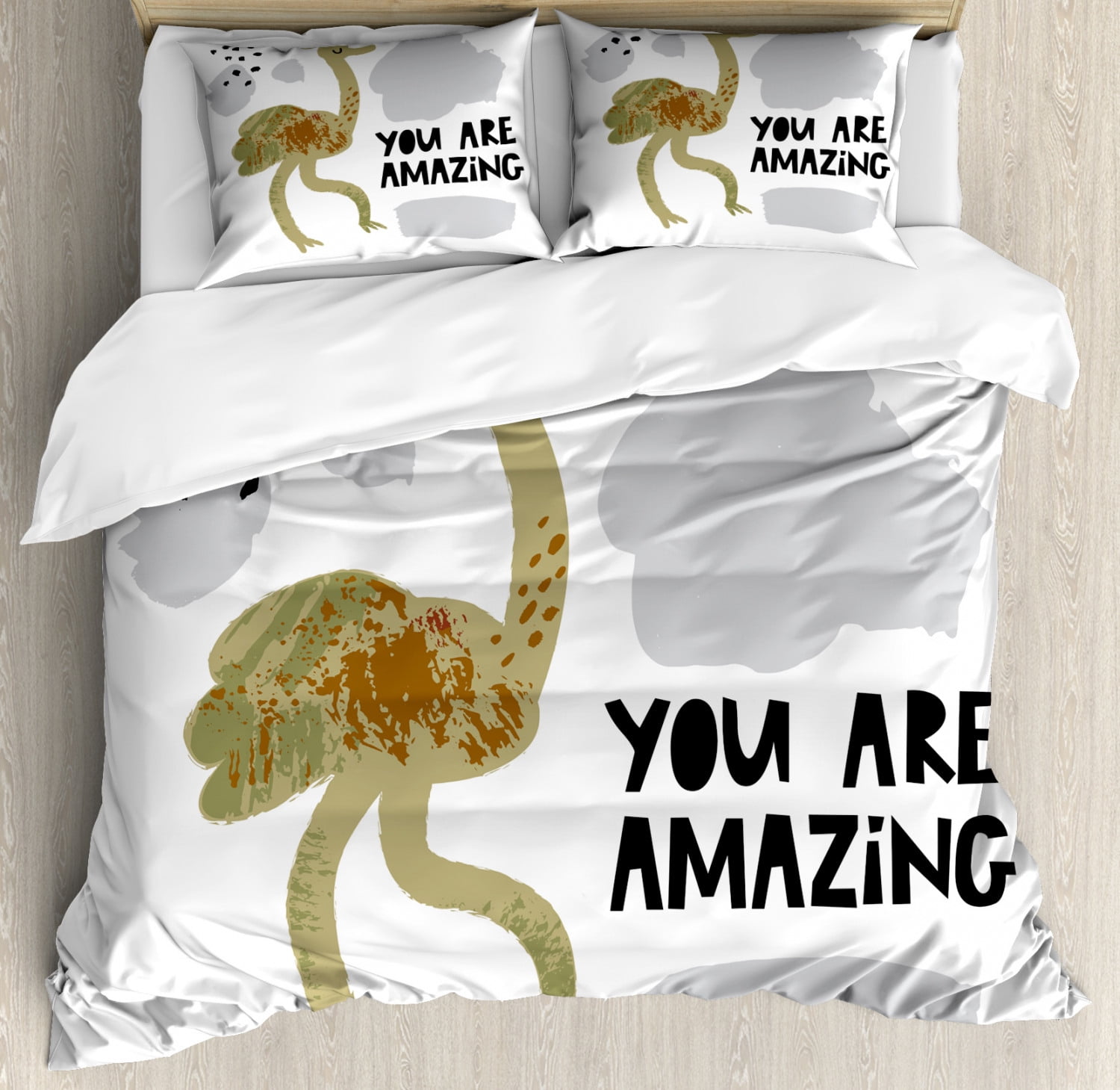 Ostrich Duvet Cover Set Queen Size, Sketchy Character with You are ...