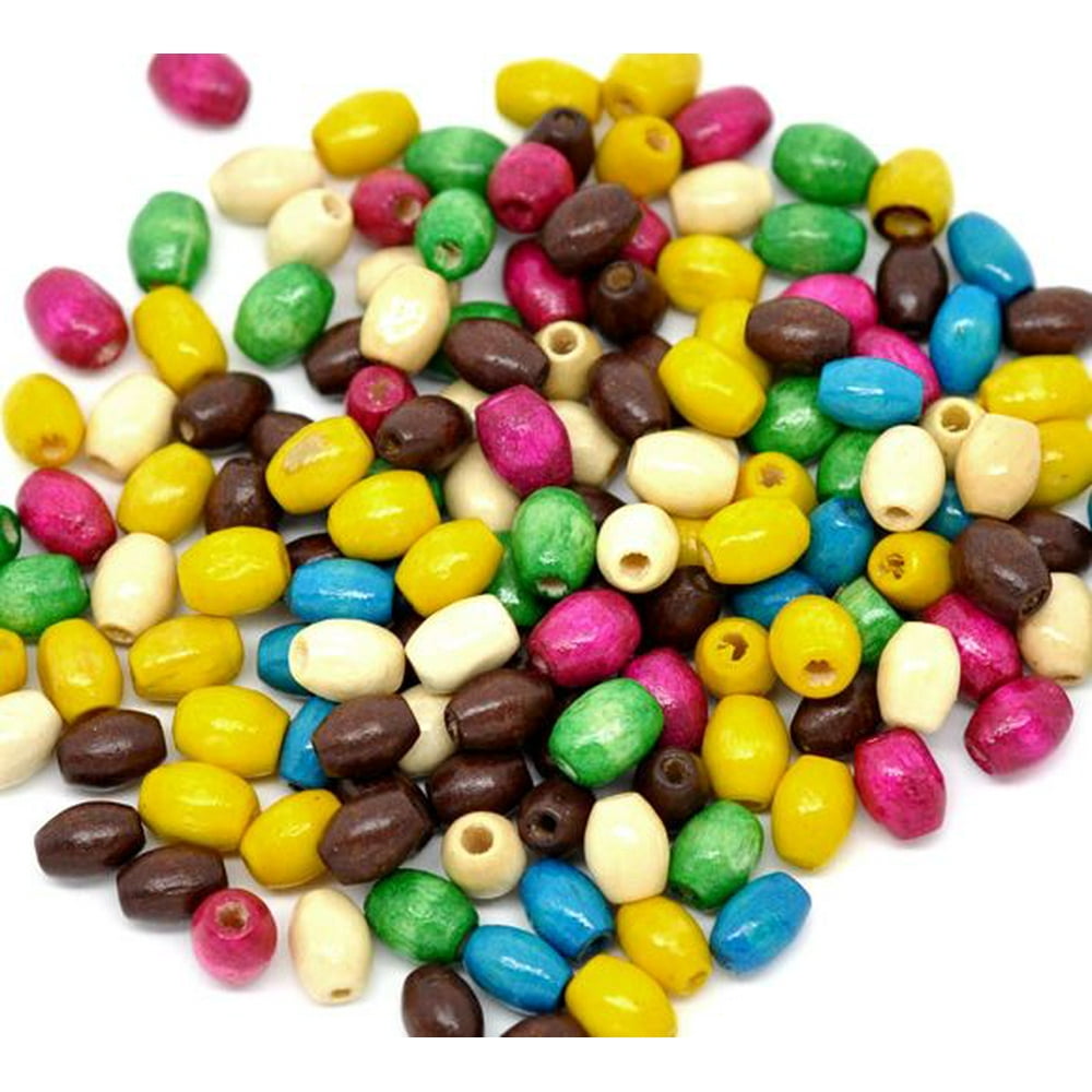 3,000 Wood Barrel Beads Bright Assorted Colors 4 x 6mm with 1.8mm Hole ...