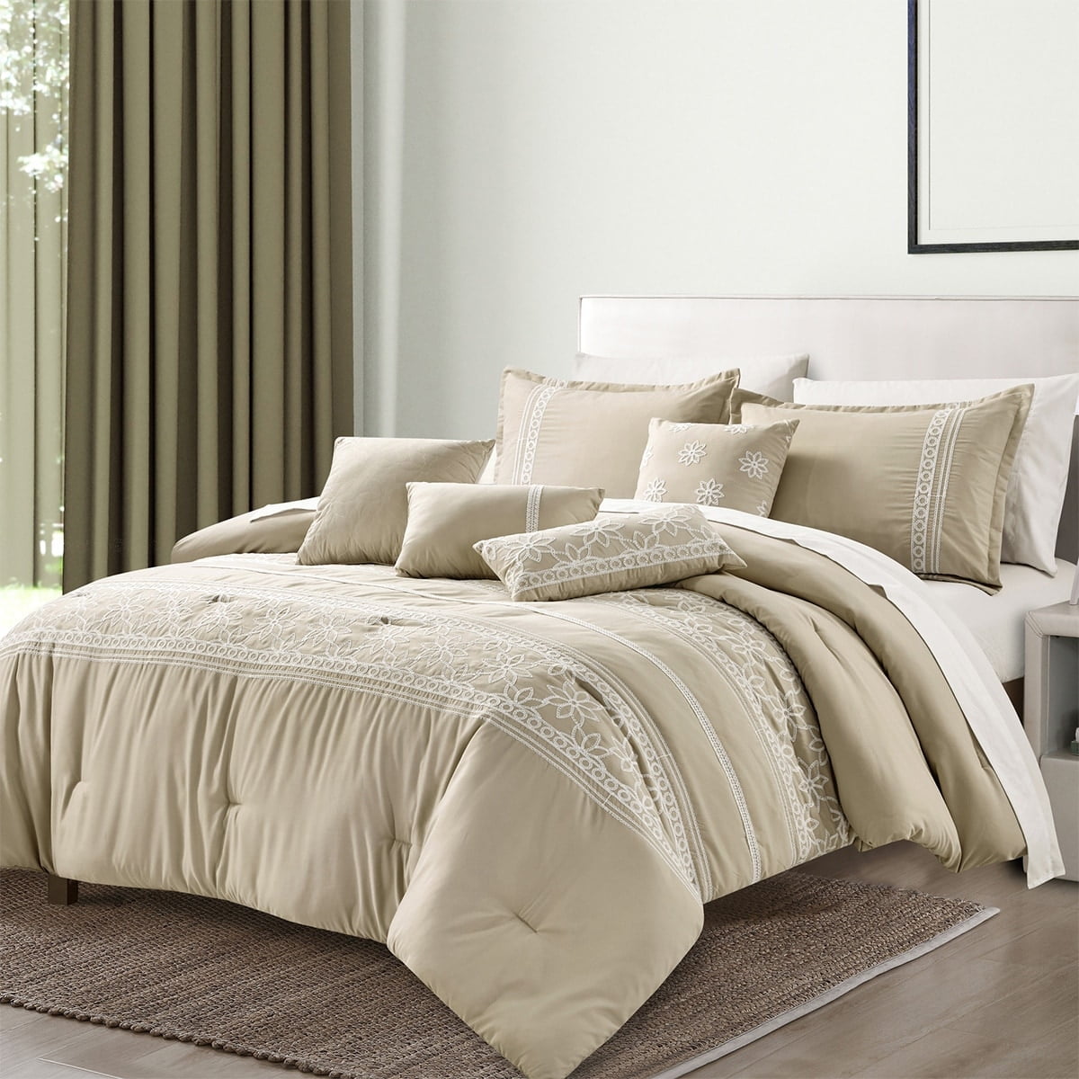 Wellco Bedding Comforter Set Bed In A Bag - 7 Piece Flower Embroidery ...