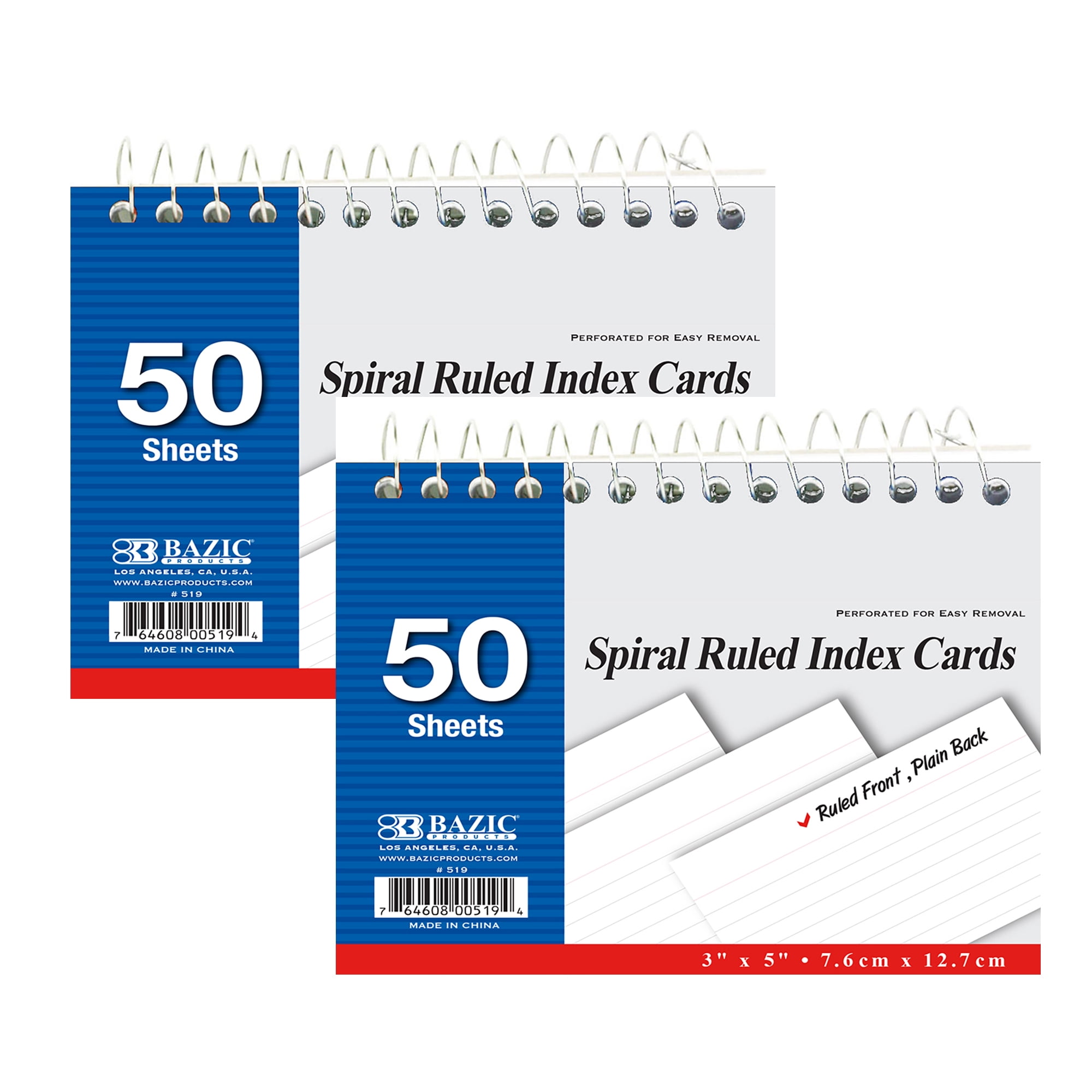 BAZIC Ruled Index Cards Book 3" X 5" 100 Count, Spiral Bound (50/Pack ...