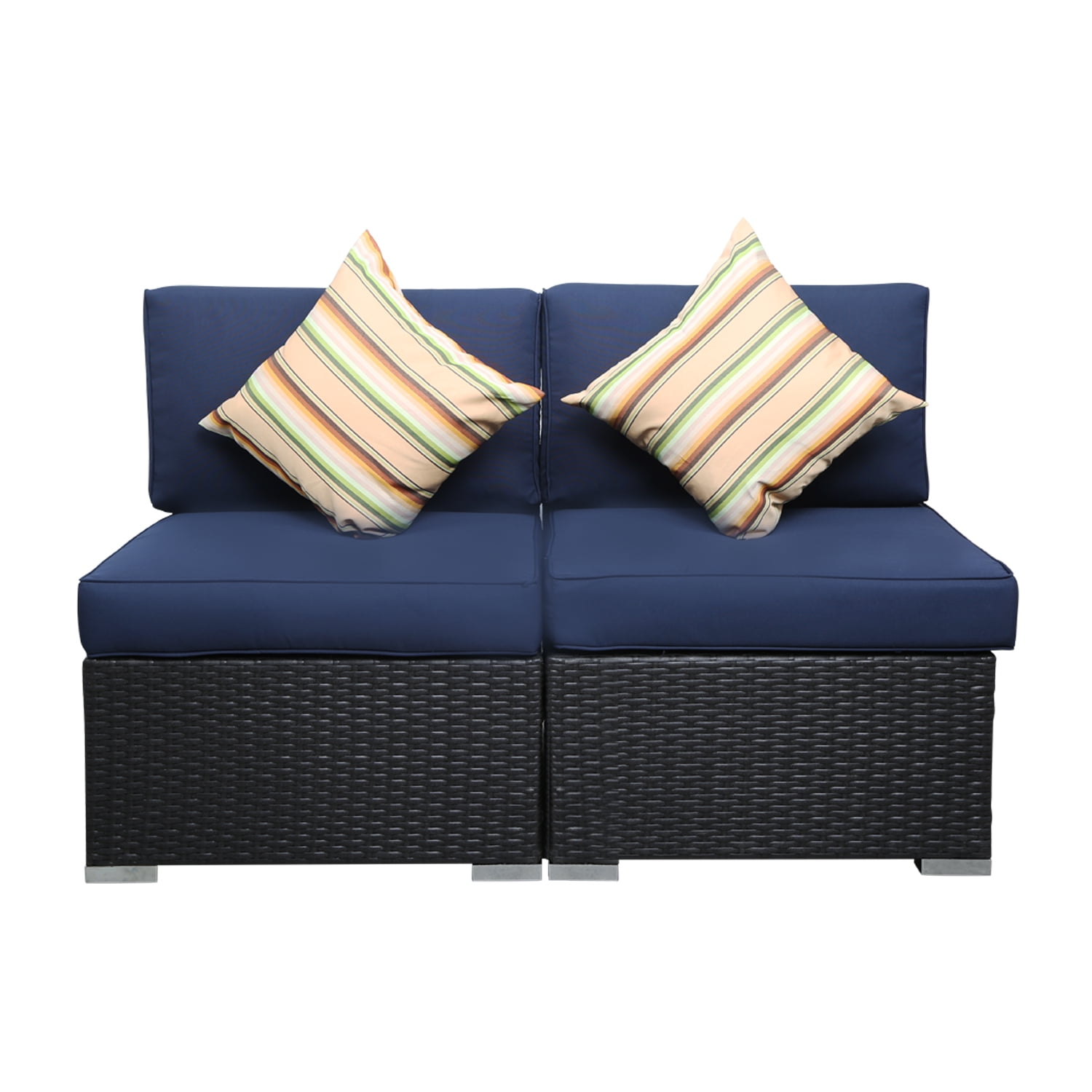 2 Piece Blue Outdoor Wicker Furniture Sets, Patio Sofa Conversation ...