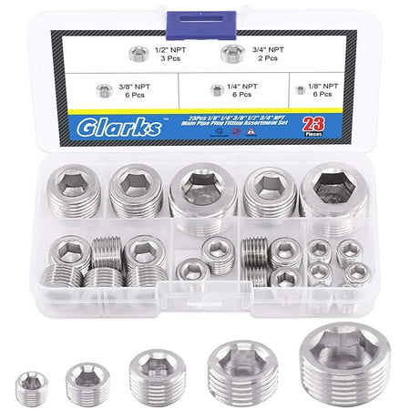 23Pcs 304 Stainless Steel 1/8'' 1/4'' 3/8'' 1/2'' NPT Male Pipe Plug ...