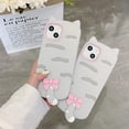 3D Cute Grey Striped Cat Silicone Phone Case with Pink Bow Cat Ears ...