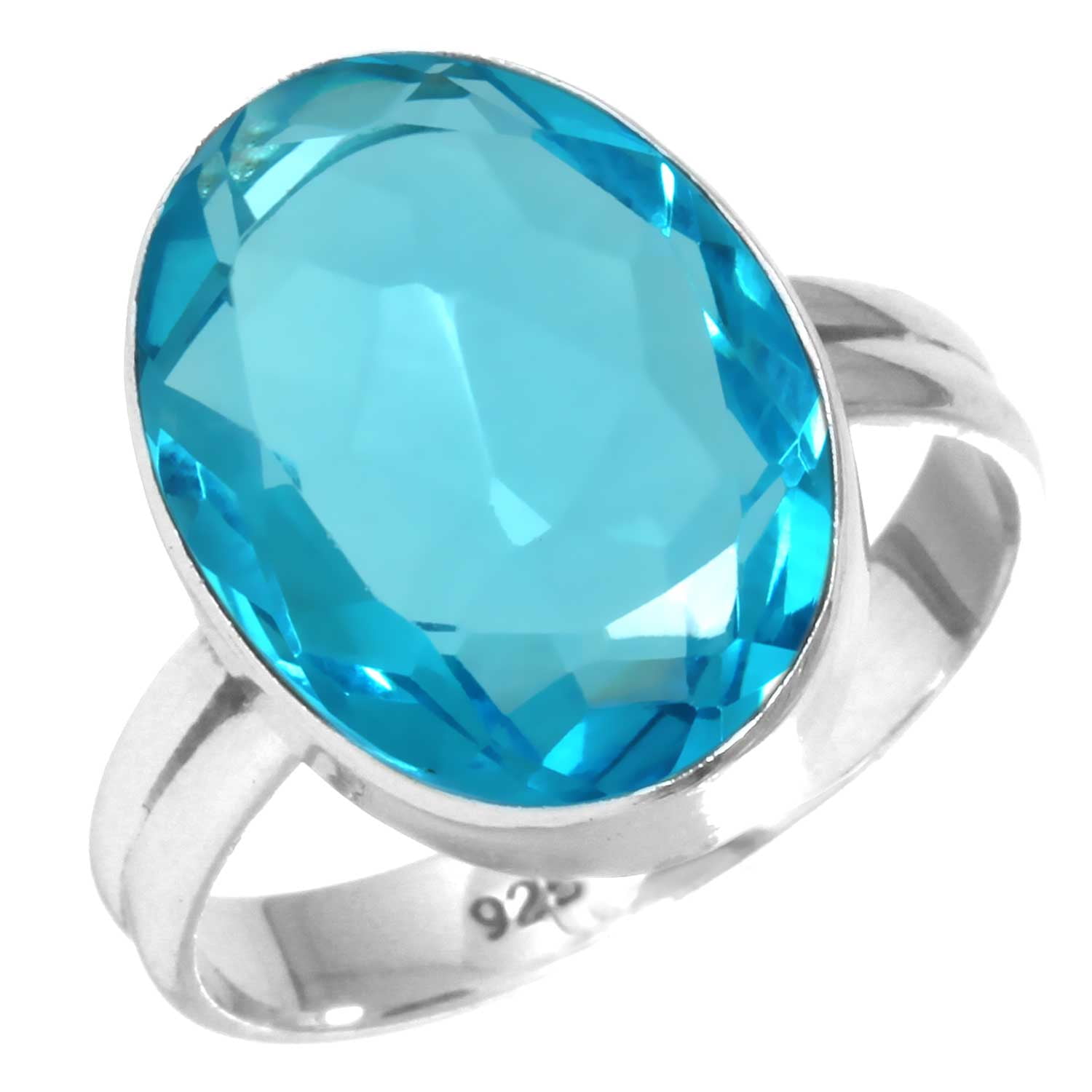 925 Silver Ring For Women - Men Blue Quartz Stone Silver Ring Size 8 ...