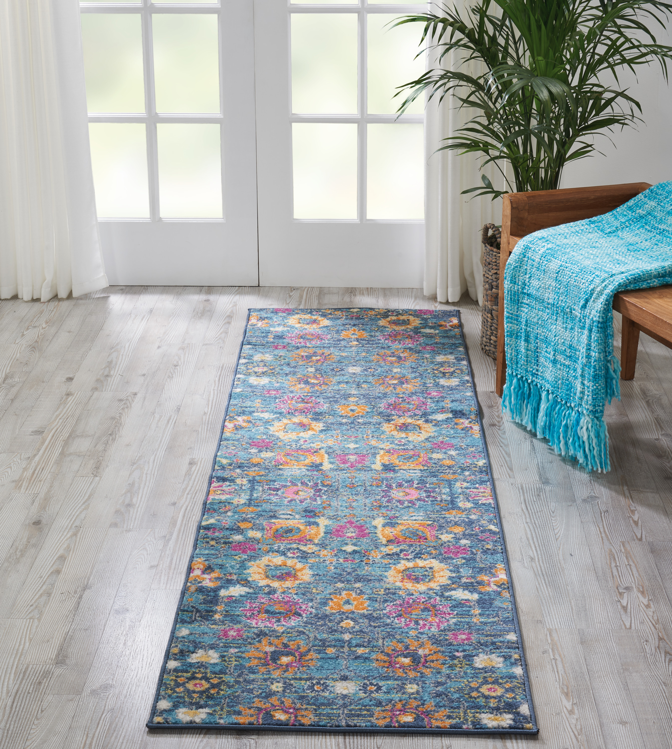 Nourison Passion Floral Denim 2'2" x 10' Area Rug, (2x10) - Walmart.com