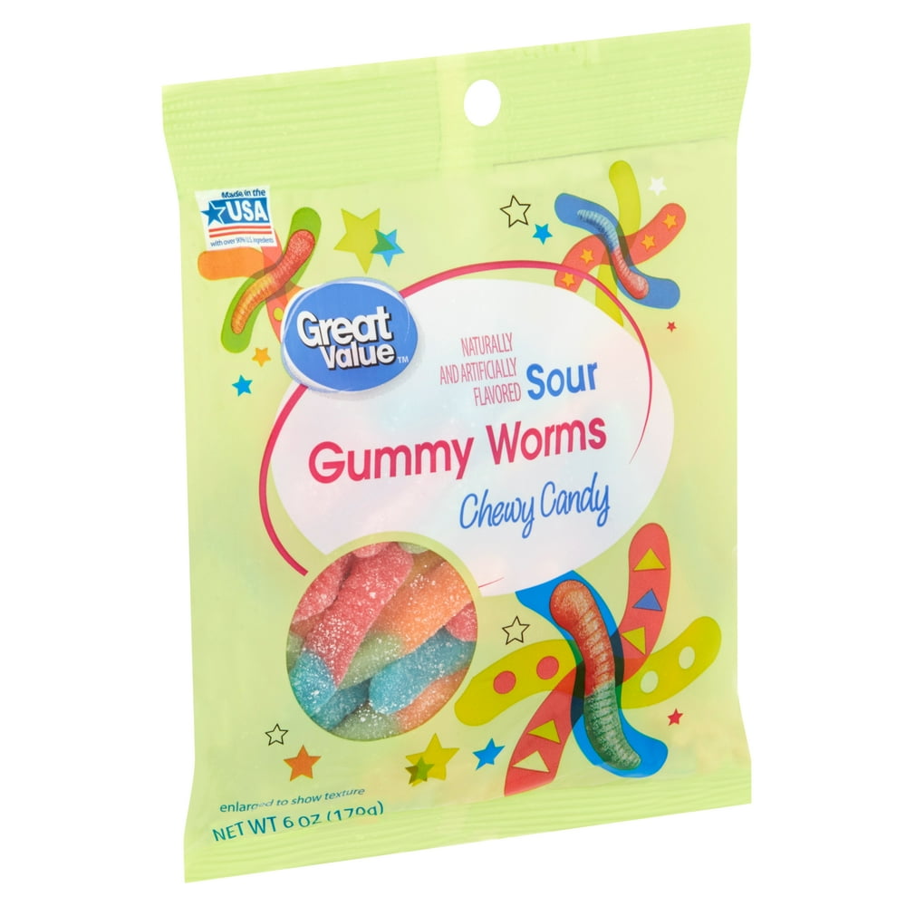 Great Value Sour Gummy Worms Chewy Candy, 6 oz - Walmart.com - Walmart.com