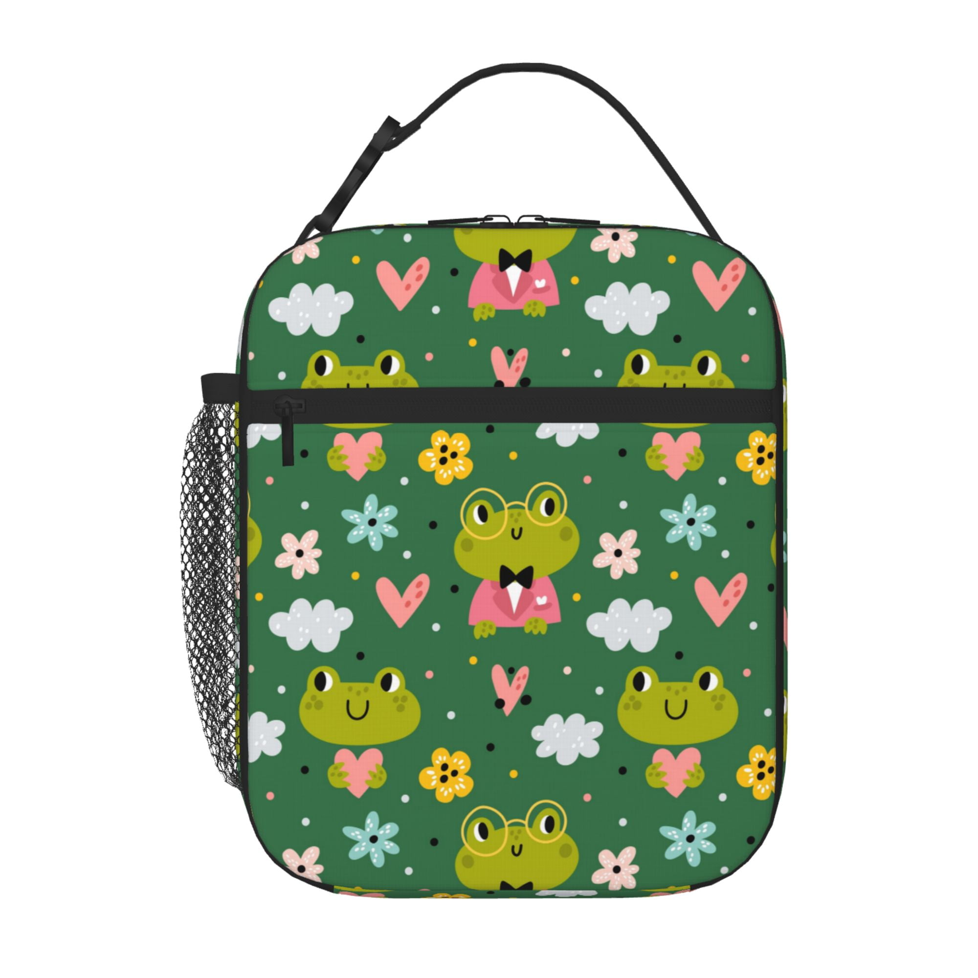 TEQUAN Portable Lunch Bag, Funny Glasses Frogs Green Pattern Reusable ...