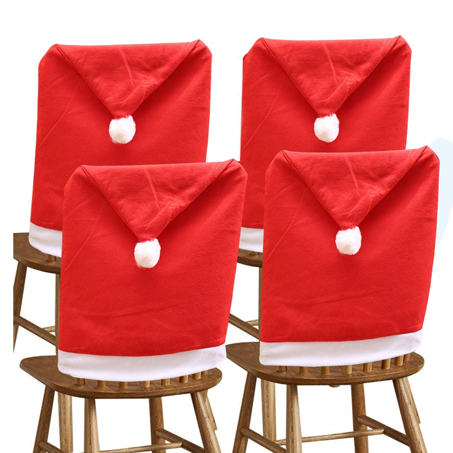 Christmas Chair Back Cover Set of 4, Santa Clause Red Hat Slipcovers ...