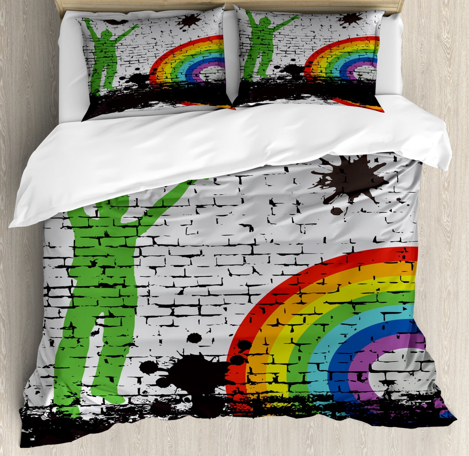 Urban Graffiti Queen Size Duvet Cover Set, Rainbow Contoured Bulls Eye ...