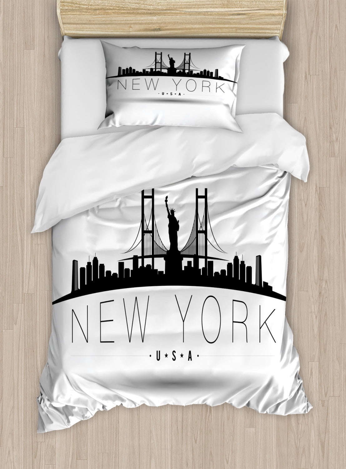 NYC Duvet Cover Set Twin Size, New York USA Calligraphy with Brooklyn ...