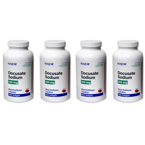 4 Pack Major DOK 100mg Docusate Sodium (comp to Colace) 1000 Softgels ...