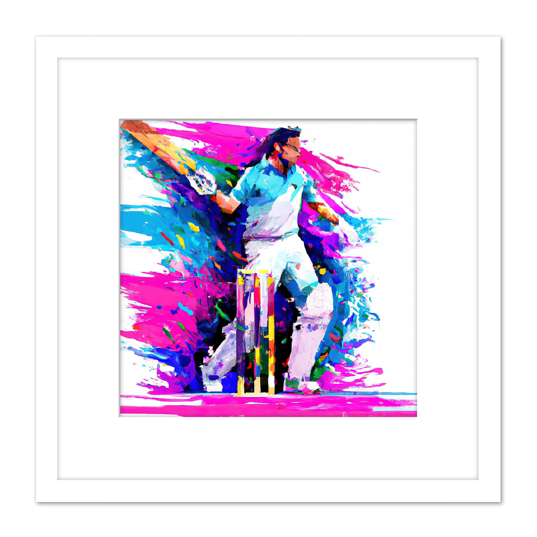 Sports Cricket Colourful Pink Blue Batsman Watercolour Oil Painting ...