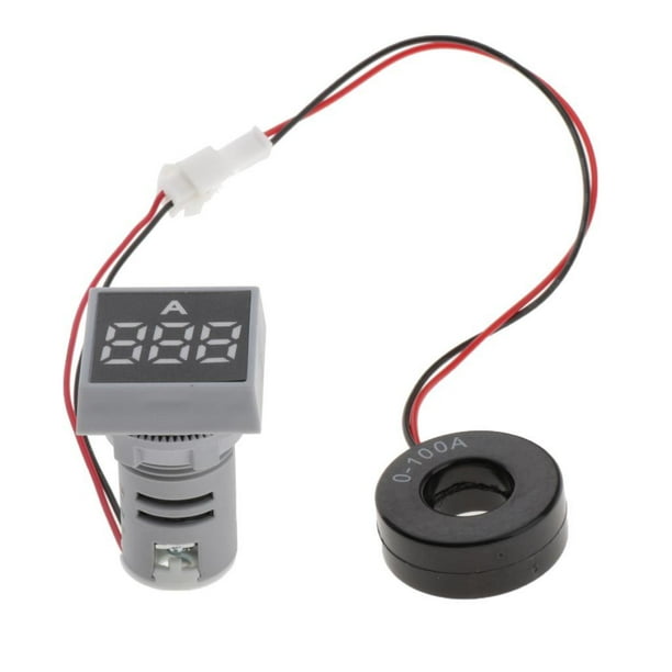 22mm 0-100A Ammeter Current Meter LED Digital Display Mini Square White ...