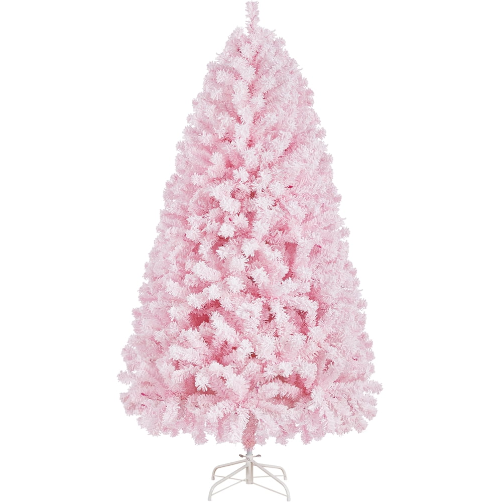 Yaheetech 6Ft Pre-lit Flocked Artificial Christmas Tree with Foldable ...