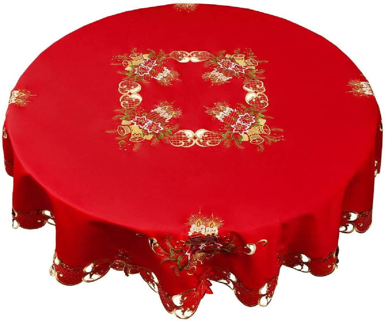 Embroidered Christmas Holiday Red Tablecloth (Round 54 Inches ...