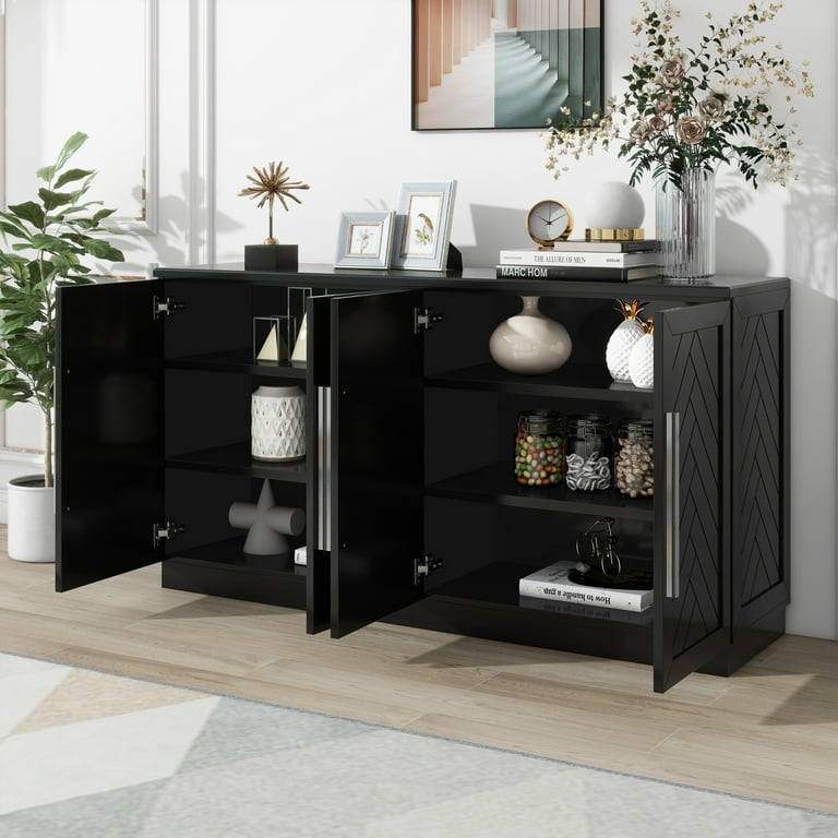 Euroco Adjustable Shelves Sideboard Solid wood MDF Black