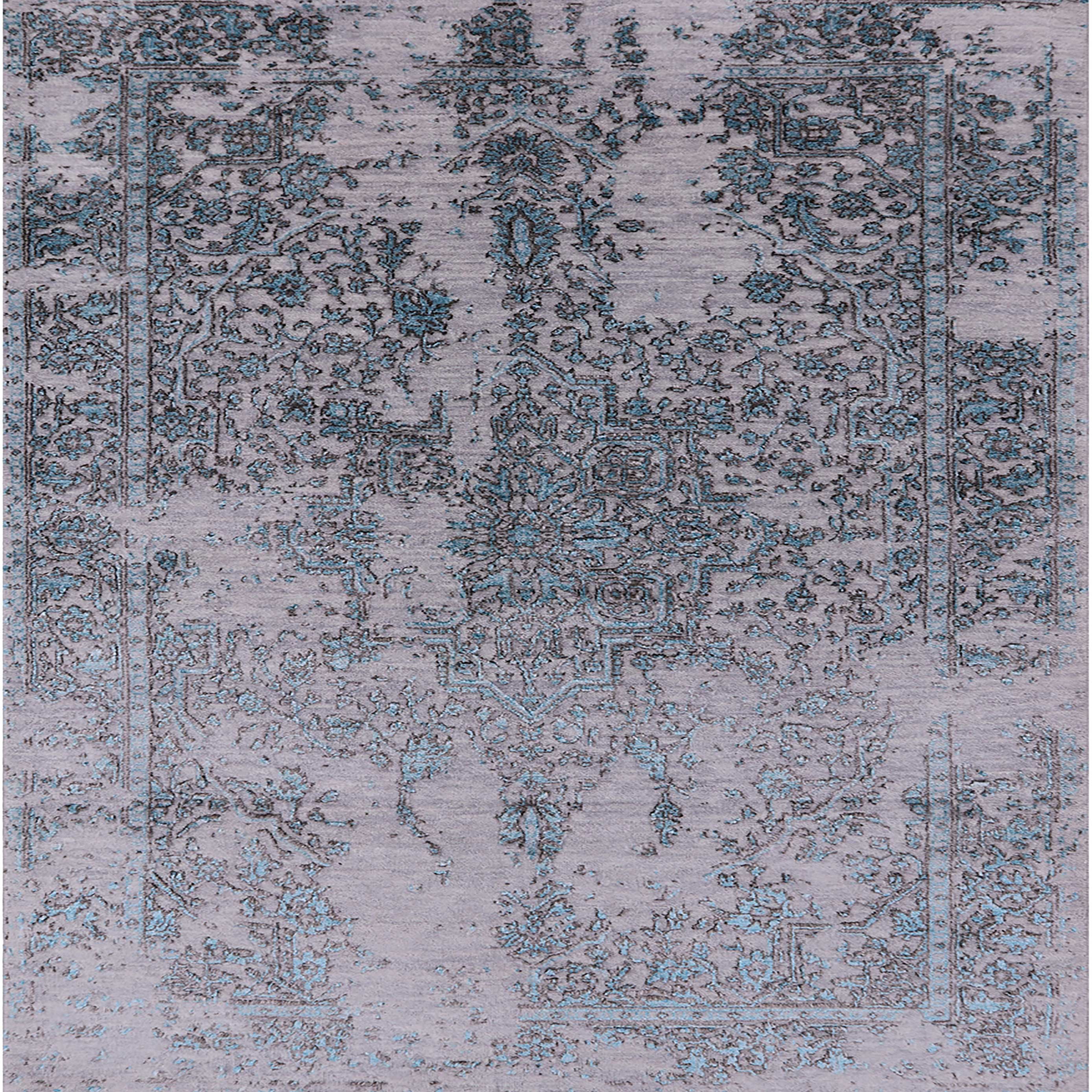 Ahgly Company Indoor Square Mid-Century Modern Mist Blue Oriental Area ...